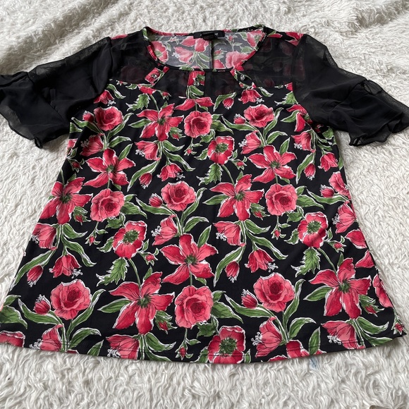 Adele & May | Tops | Adele Mat Red Floral Top | Poshmark